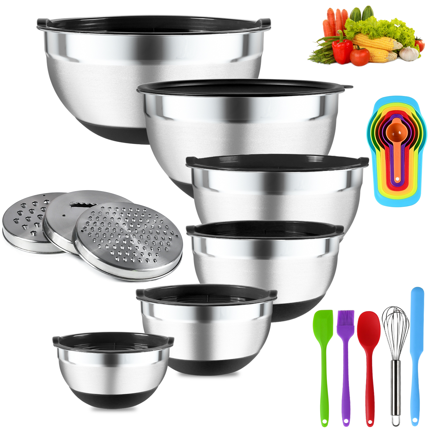 TINANA 26PCS Stainless Steel Mixing Bowls with Lids Set, Nesting Mixing ...