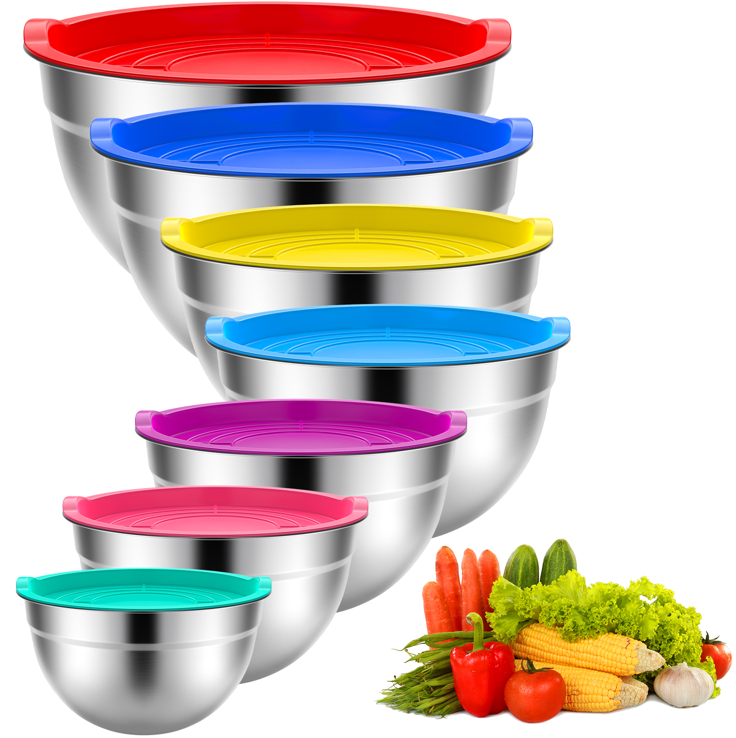 TINANA Mixing Bowls with Lids: Stainless Steel Mixing Bowls Set – 7PCS ...