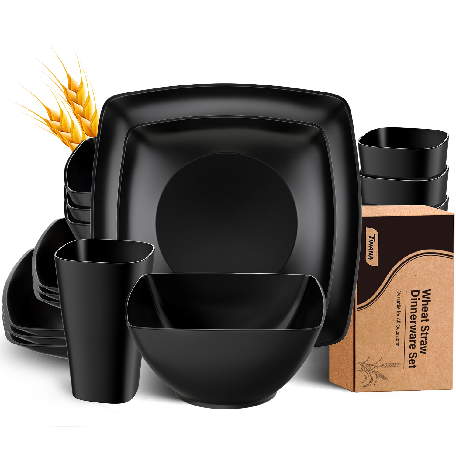 TINANA Wheat Straw Dinnerware Sets, Service for 4, 16 PCS Unbreakable ...